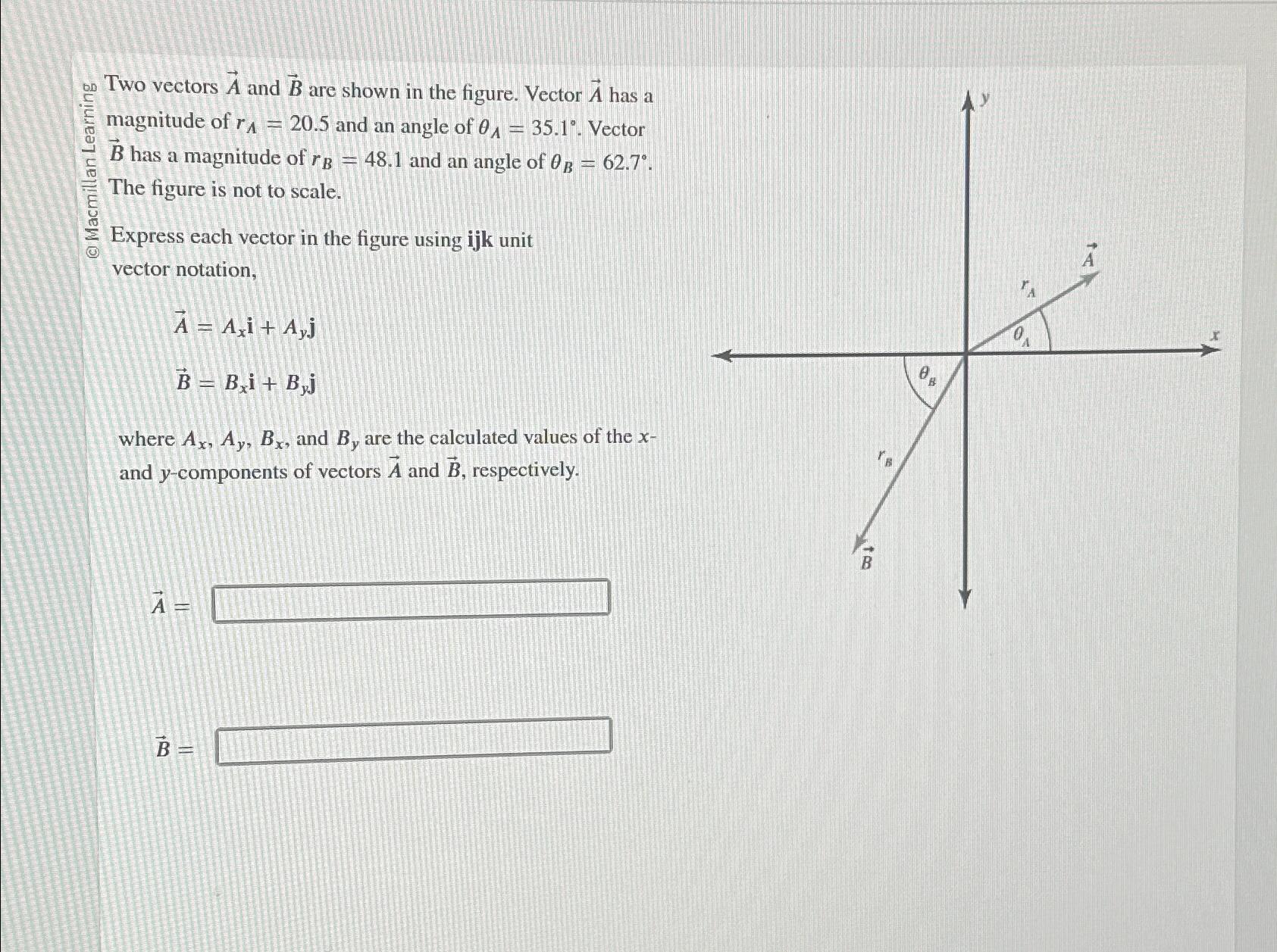 Solved Two vectors vec(A) ﻿and vec(B) ﻿are shown in the | Chegg.com