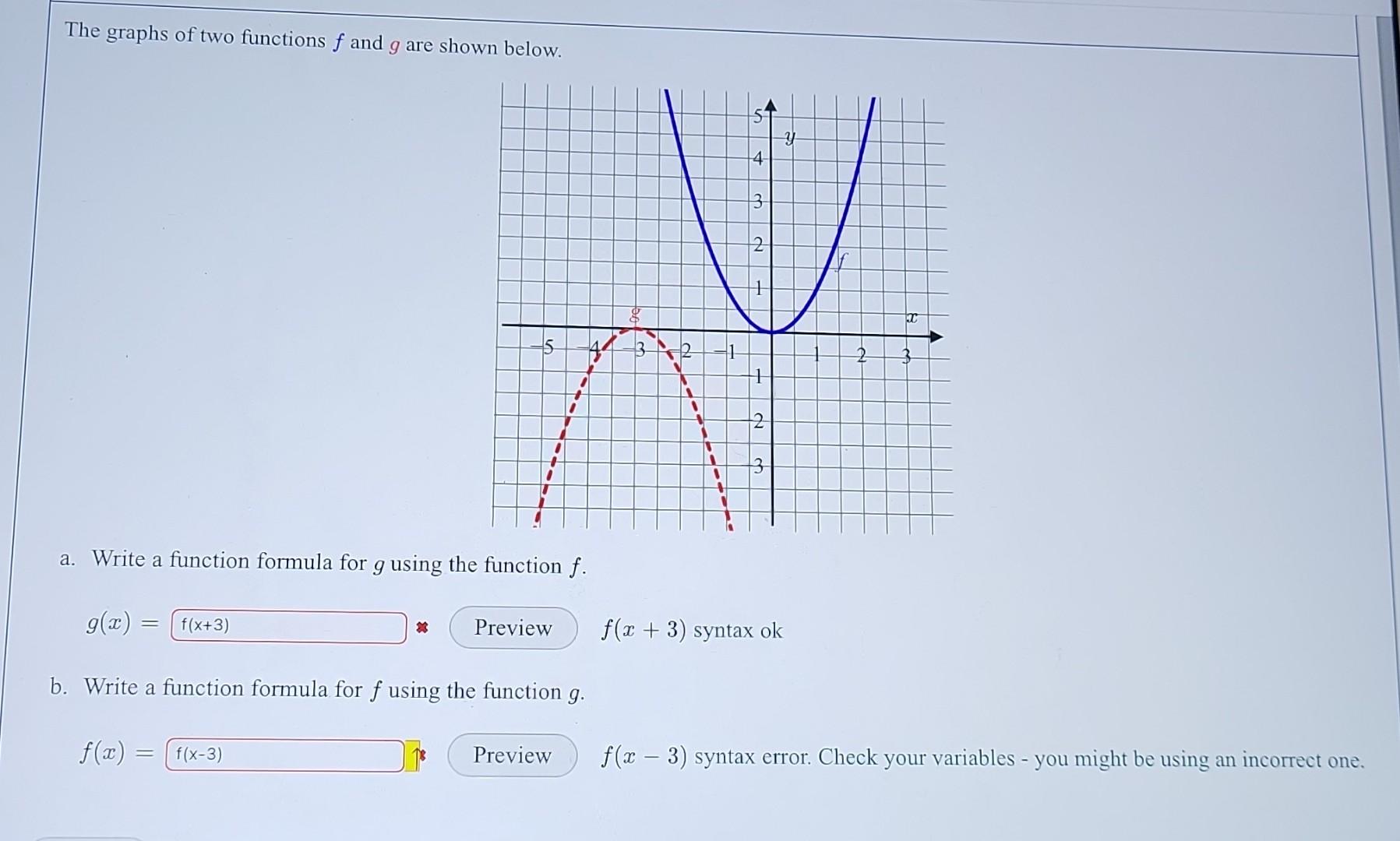 Solved The graphs of two functions f and g are shown below. | Chegg.com