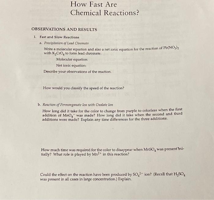 Solved How Fast Are Chemical Reactions? OBSERVATIONS AND | Chegg.com