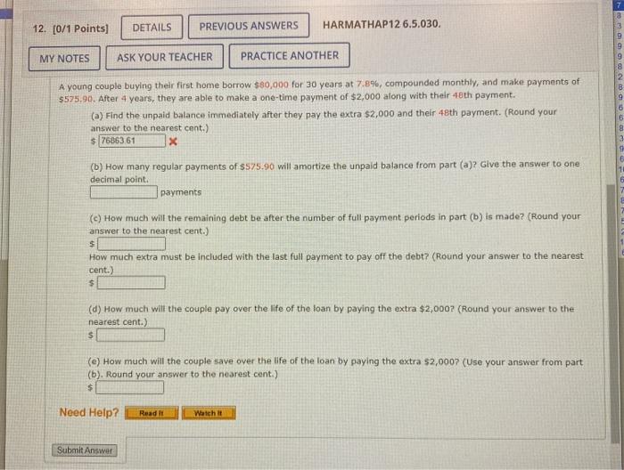 12. [O/1 Points) DETAILS PREVIOUS ANSWERS HARMATHAP12 | Chegg.com