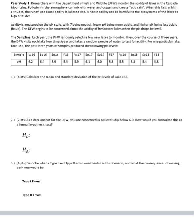 Solved Case Study 1: Researchers with the Department of Fish | Chegg.com