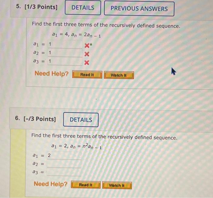 Solved find the first three terms of the recursively defined | Chegg.com