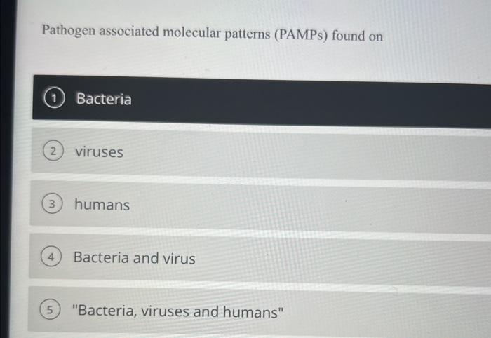 Solved Pathogen associated molecular patterns (PAMPs) found | Chegg.com