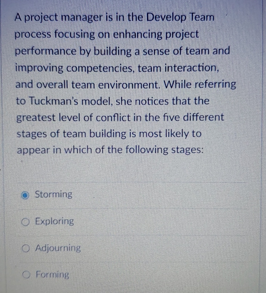 Solved A project manager is in the Develop Team process | Chegg.com
