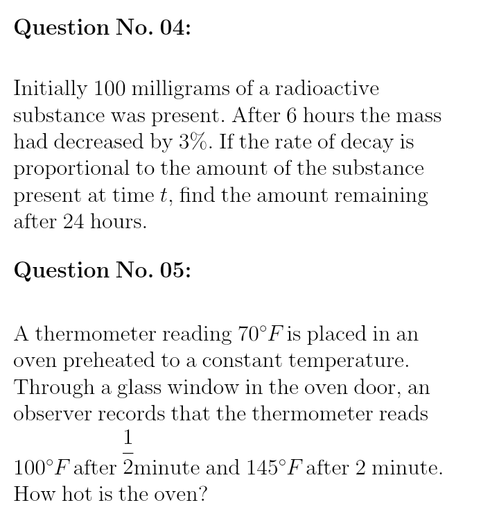 Solved Question No. 04: a Initially 100 milligrams of a | Chegg.com