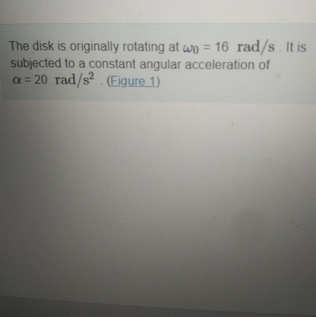 Solved The disk is originally rotating at ω0=16rad/s. It is | Chegg.com