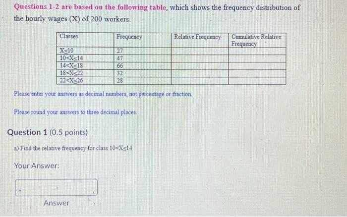 Solved Questions 1-2 are based on the following table, which | Chegg.com