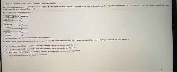 Solved Use the given categorical data to construct the | Chegg.com