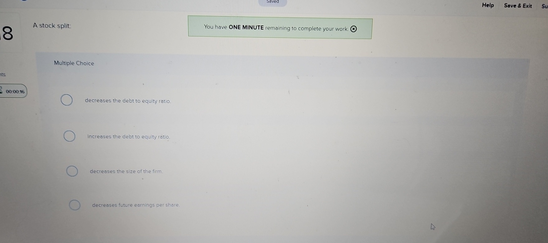 Solved SavedHelpSave & ExitSu8A stock split:You have ONE | Chegg.com
