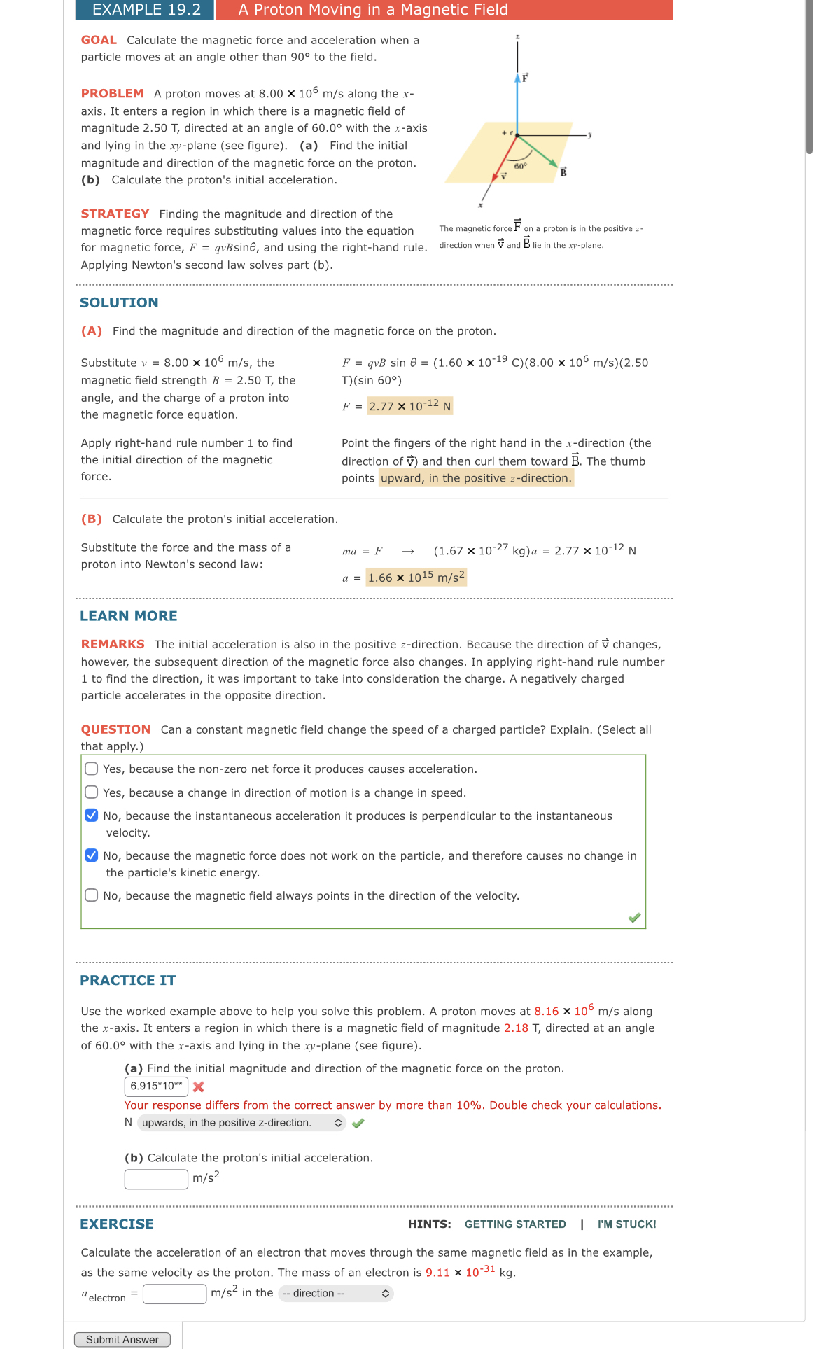 EXAMPLE 19.2A Proton Moving in a Magnetic FieldGOAL | Chegg.com