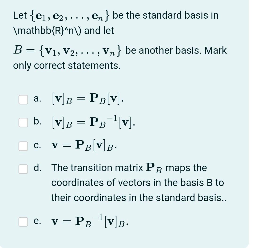 Solved Let {e1,e2,…,en} be the standard basis in | Chegg.com