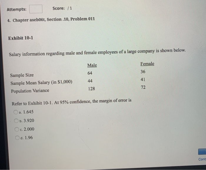 Solved Attempts: Score: /1 4. Chapter aseb06t, Section 10, | Chegg.com