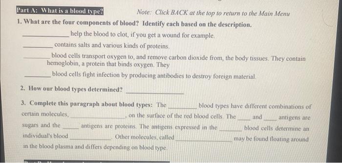 Solved Part A: What is a blood type? Note: Click BACK at | Chegg.com