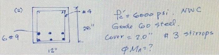 fc′=6000psi. NWC Grade 60 steel. Cover =2.0′′ \# 3 | Chegg.com