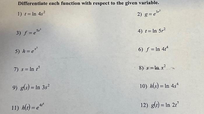 Solved Differentiate each function with respect to the given | Chegg.com