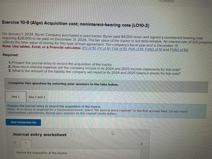 Solved Exercise 10-9 (Algo) Acquisition cost; | Chegg.com