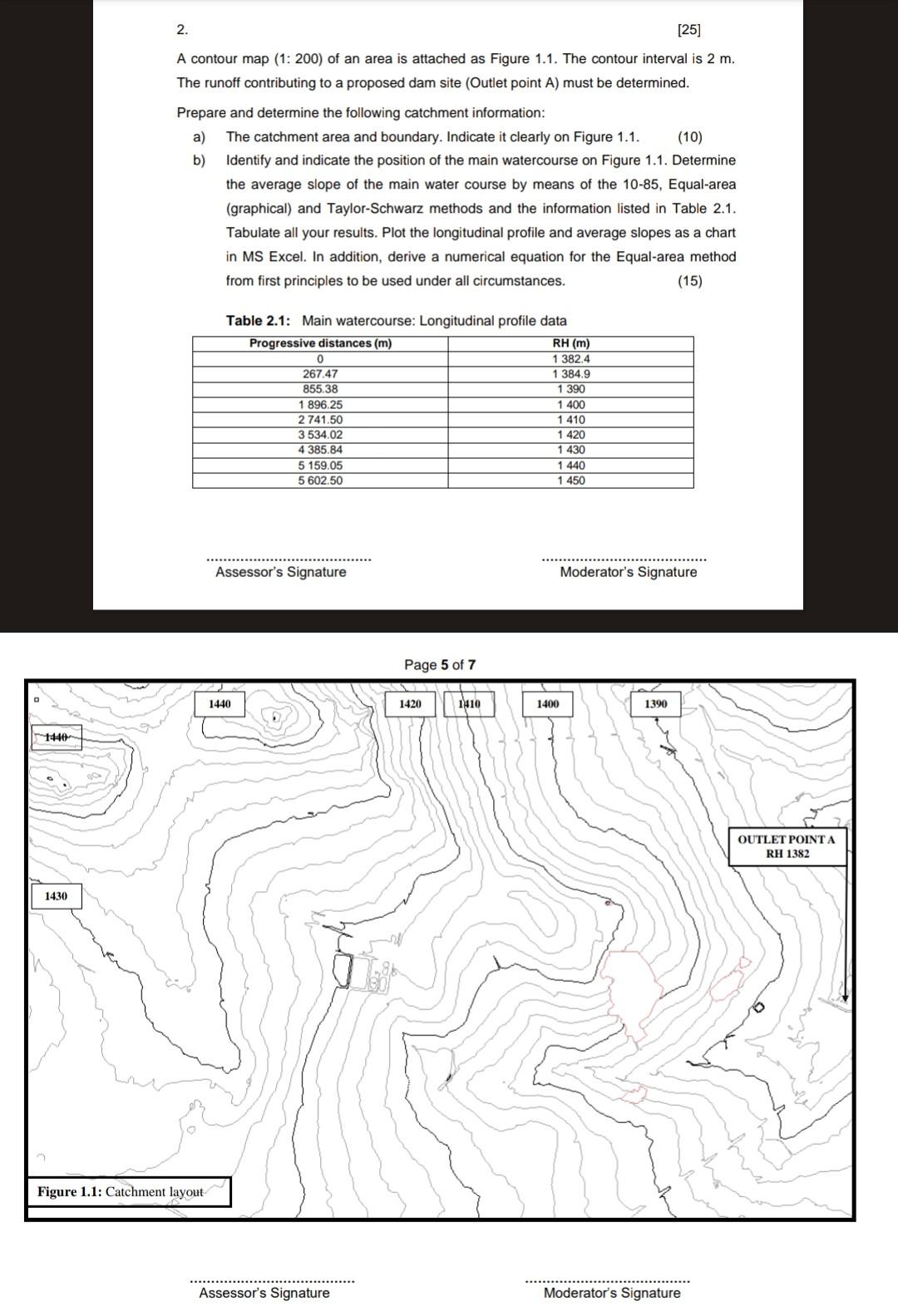 Solved 2. [25] A contour map (1: 200) of an area is attached | Chegg.com
