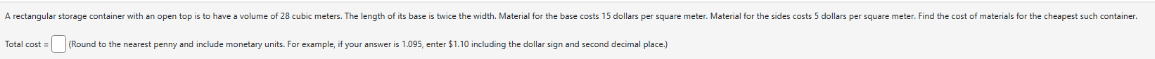 Solved Total cost = (Round to the nearest penny and | Chegg.com