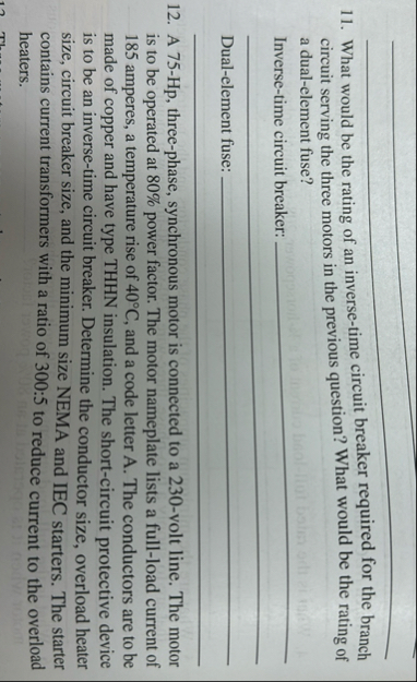 What would be the rating of an inverse-time circuit | Chegg.com