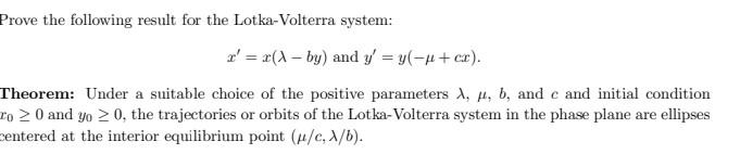 Solved Prove the following result for the Lotka-Volterra | Chegg.com