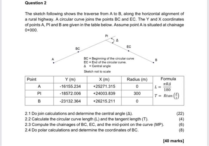 Solved Question 2 The sketch following shows the traverse | Chegg.com