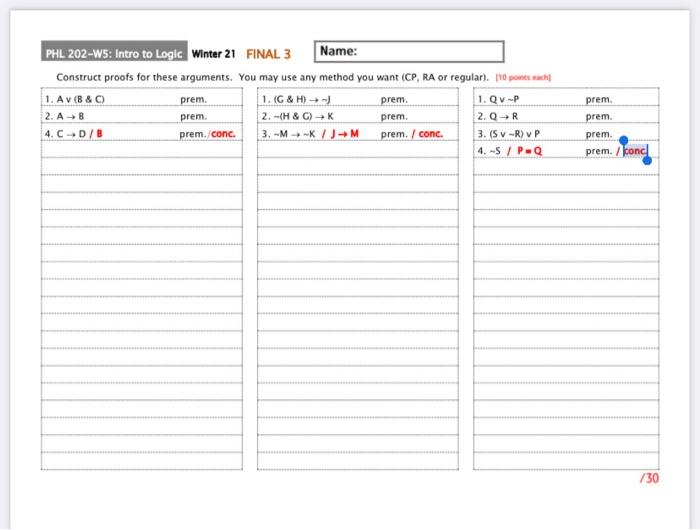 Phl 202 W5 Intro To Logic Winter 21 Final 3 Name 