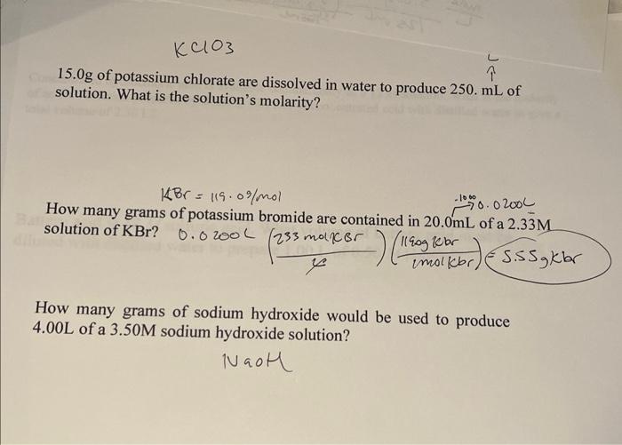 Solved 15.0 g of potassium chlorate are dissolved in water | Chegg.com