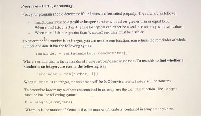 Solved Procedure - Part 1, Formatting First, your program | Chegg.com