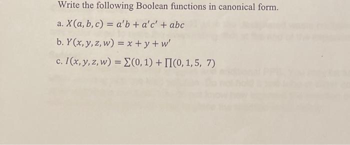 Solved Write the following Boolean functions in canonical | Chegg.com