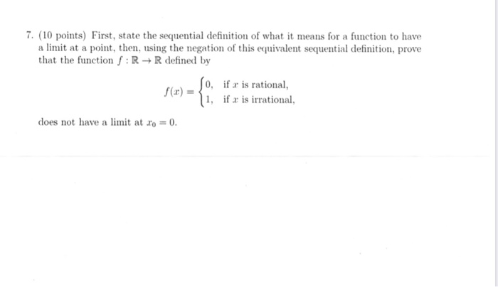 Solved 7. (10 points) First, state the sequential definition | Chegg.com