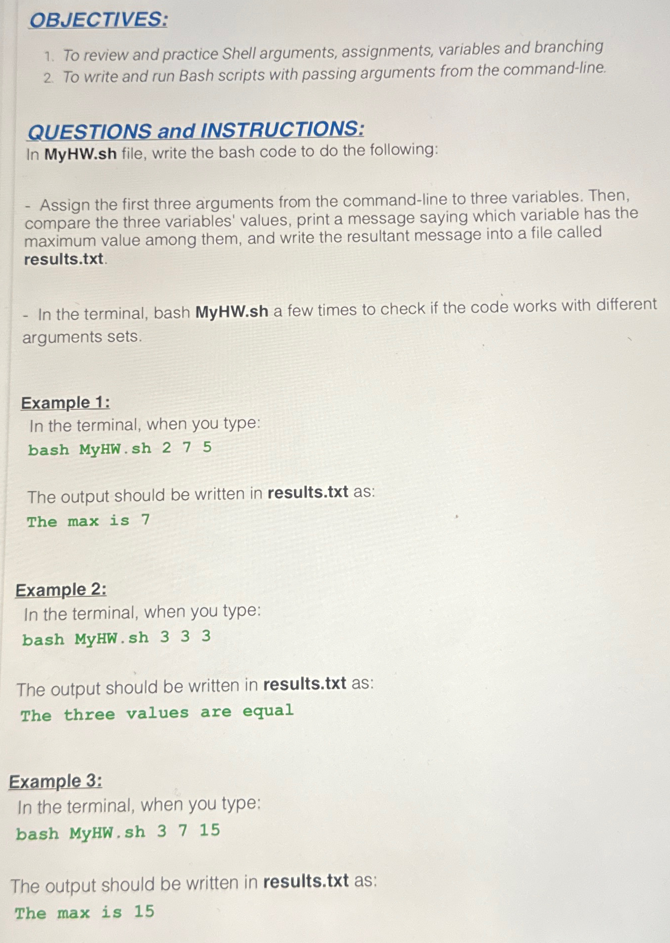 Solved OBJECTIVES:To review and practice Shell arguments, | Chegg.com