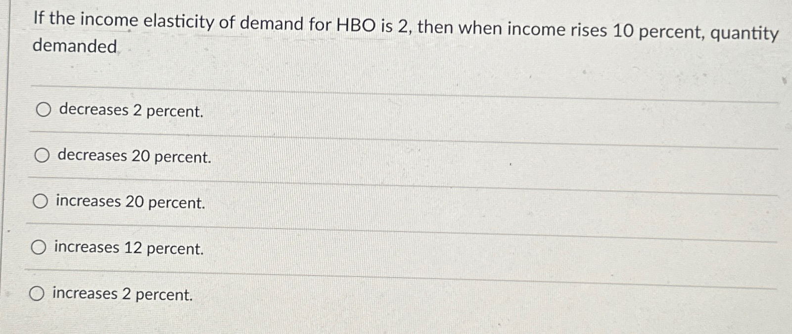 Solved If the income elasticity of demand for HBO is 2 , | Chegg.com