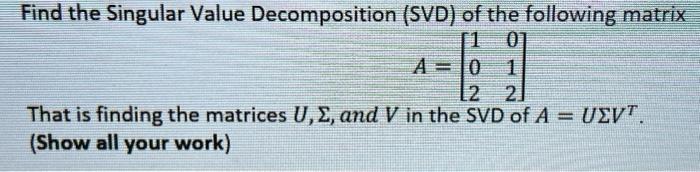 Solved Find the Singular Value Decomposition (SVD) of the | Chegg.com