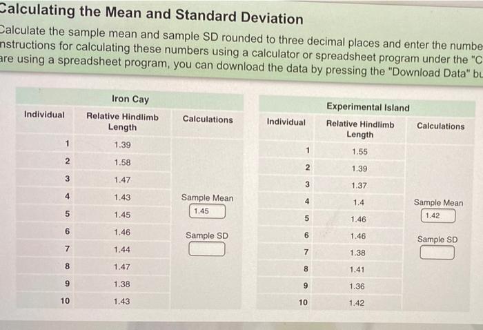 Solved Calculating the Mean and Standard Deviation alculate | Chegg.com