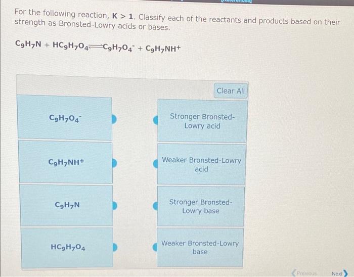 Solved For the following reaction, K> 1. Classify each of | Chegg.com