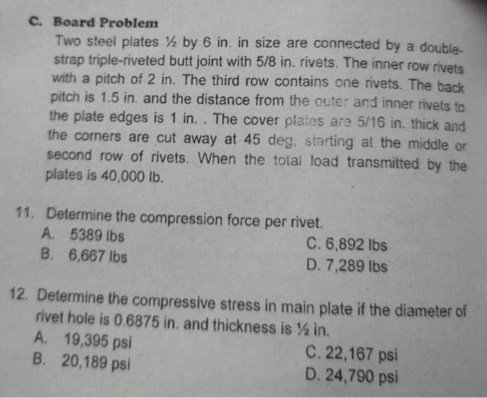 Solved C. Board Problem Two steel plates 1/2 by 6 in. in | Chegg.com