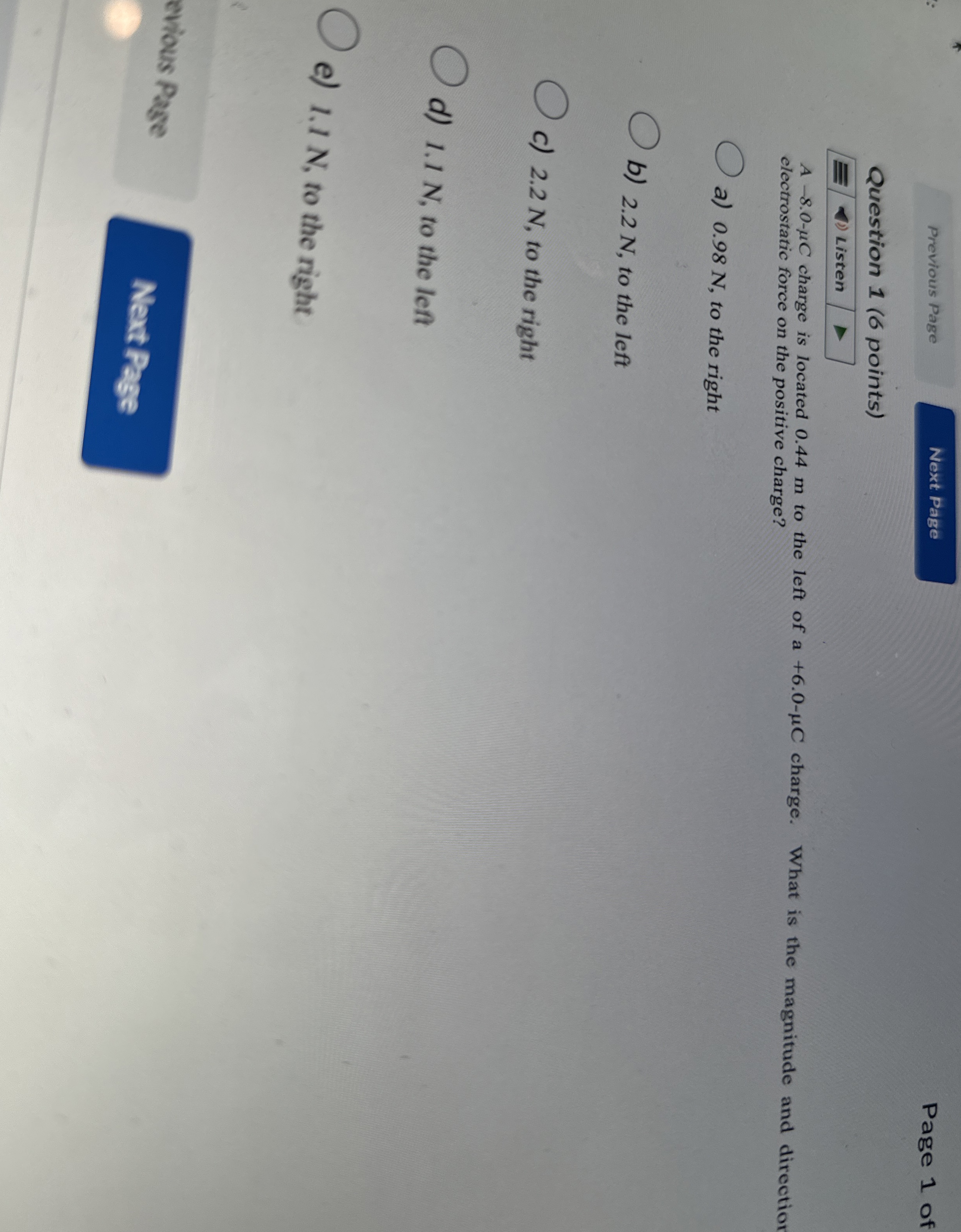 Solved Page 1 ﻿ofQuestion 1 (6 ﻿points)ListenA -8.0-μC | Chegg.com