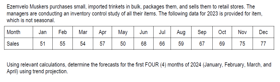 Solved Ezemvelo Muskers purchases small, imported trinkets | Chegg.com
