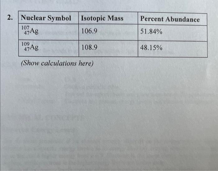 Solved (Show calculations here)D. Isotopes and Atomic Mass | Chegg.com