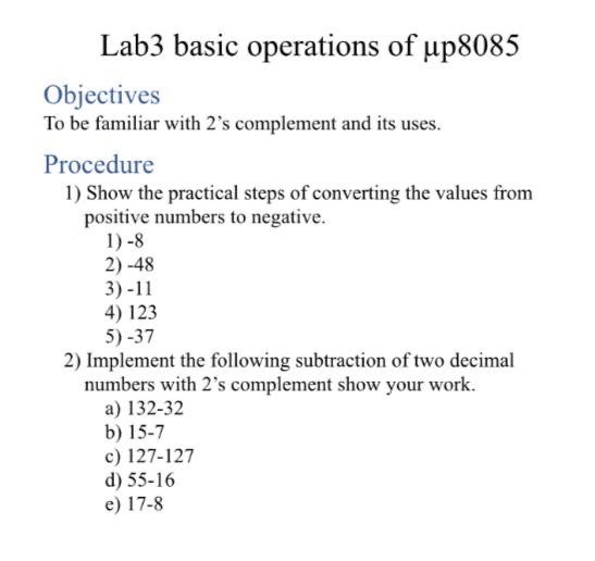 Solved Lab3 basic operations of up8085 Objectives To be | Chegg.com