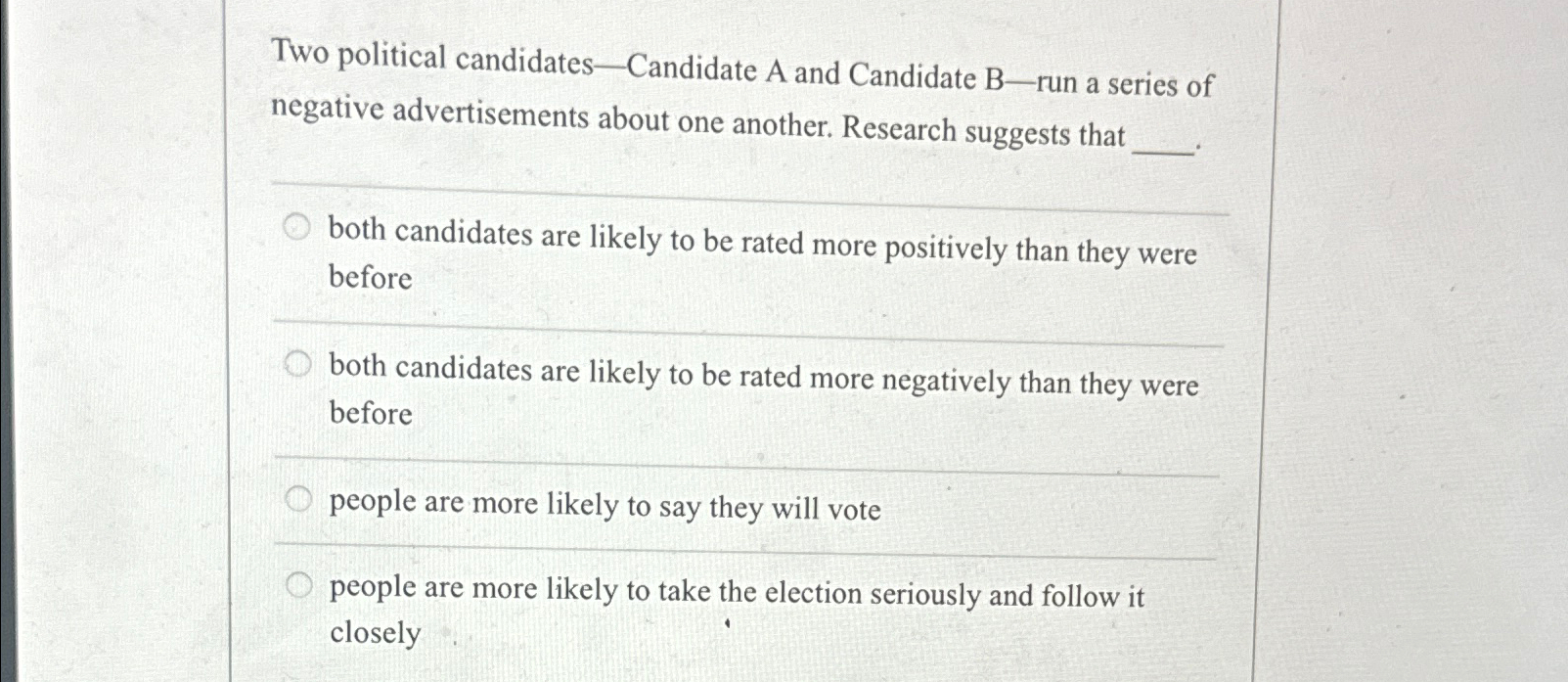 Solved Two political candidates - ﻿Candidate A and Candidate | Chegg.com