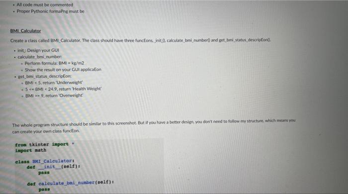 Solved BMI Calculator Create a class called BML_Calculator. | Chegg.com
