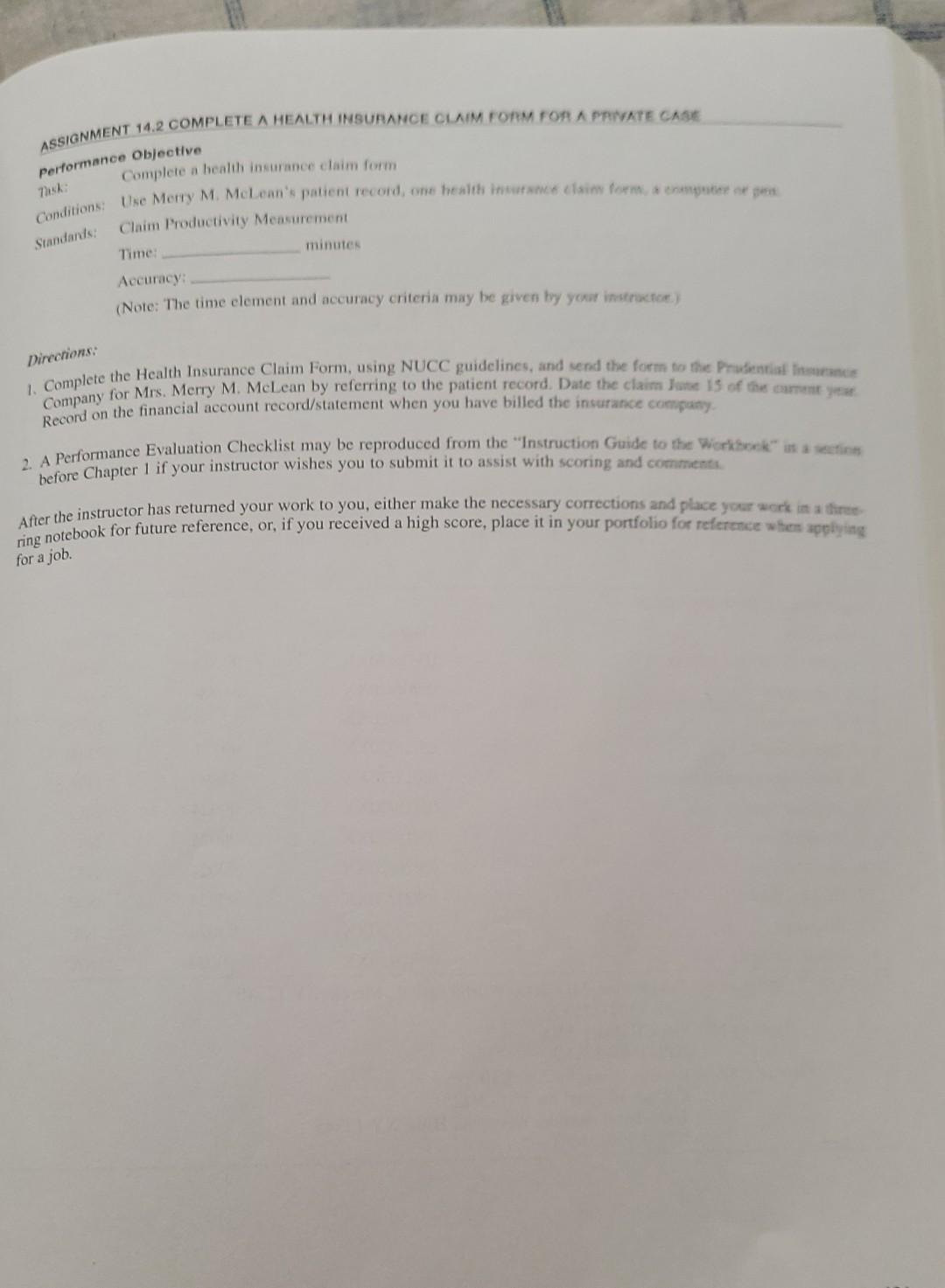 ASSIGNMENT 14.2 COMPLETE A HEALTH INSURANCE CLAIM | Chegg.com