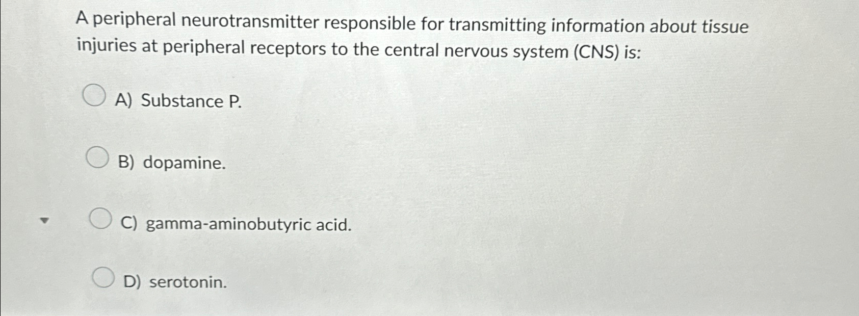 Solved A peripheral neurotransmitter responsible for | Chegg.com