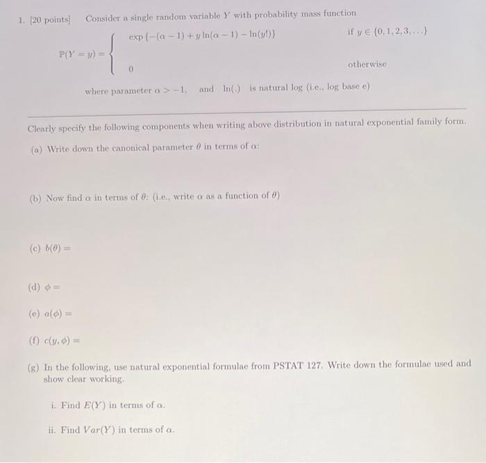 Solved 1. (20 points) Consider a single random variable y | Chegg.com
