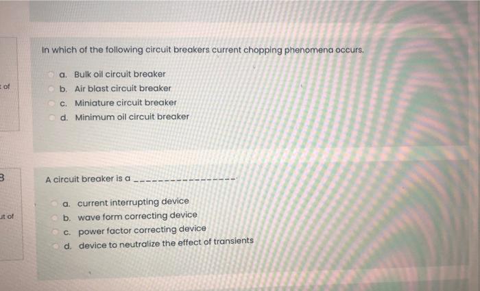 Solved in which of the following circuit breakers current | Chegg.com