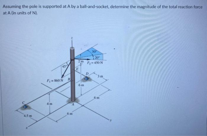 Solved Assuming the pole is supported at A by a | Chegg.com