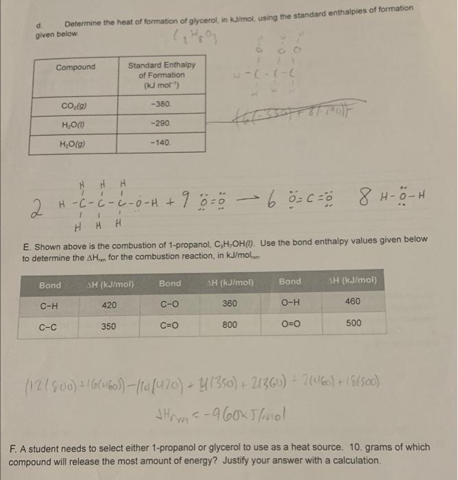 Solved d Determine the heat of formation of glycerol, in | Chegg.com