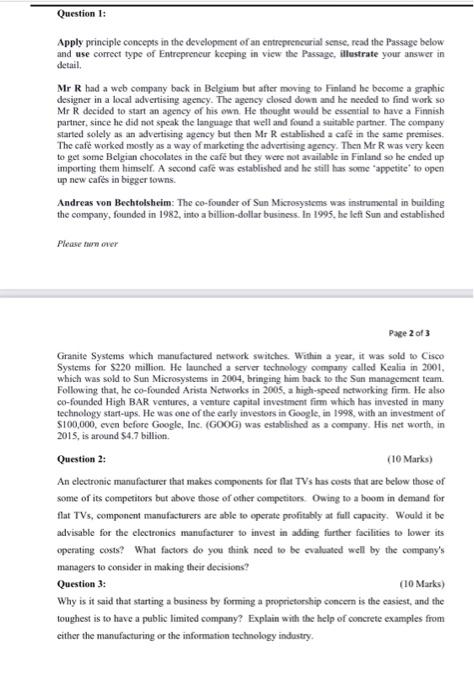 Question 1: Apply principle concepts in the | Chegg.com