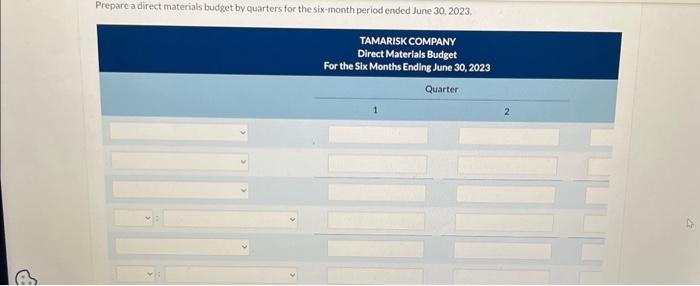 Solved On January 1,2023, the Tamarisk Company budget | Chegg.com